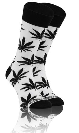 Sesto Senso Lustige Baumwolle Socken Damen Herren Bunte Ungleiche Funny Socks Marihuana Bl&auml;tter 39-42 Blatt Wei&szlig; Schwarz
