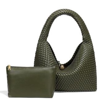 Generic Grand sac fourre-tout tiss&eacute; pour femme, sac &agrave; bandouli&egrave;re en cuir v&eacute;g&eacute;talien tress&eacute; souple sous les bras, sac &agrave; poign&eacute;e sur le dessus avec sac &agrave; main 