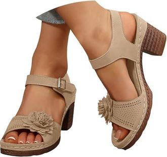 Generic Sandales à talons mi-hauts pour femme - Style décontracté - Bout ouvert - Style décontracté - Talon bas - Confortable - Pour la marche, la plage, la p
