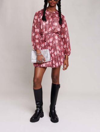 Maje Kurzes Blumenkleid - Imprime Fleurs Rouge - Gr&ouml;&szlig;e 32 - Maje