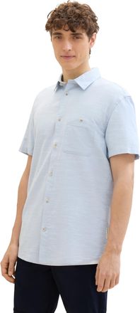 Tom Tailor Herren Chambray Kurzarm-Hemd mit Brusttasche, kentucky blue chambray, XXL