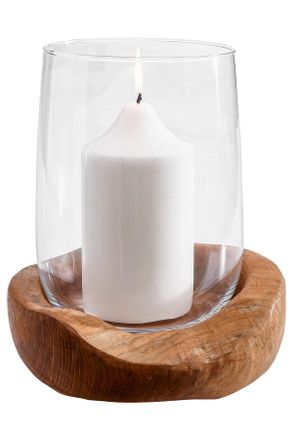 Leonardo Windlicht Toscana, Braun, Klar, Holz, Glas, Teakholz, 27 cm, Dekoration, Windlichter & Laternen, Windlichter