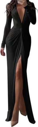 ORANDESIGNE Femme Robe Longue De Soir&eacute;e Chic Et Glamour Mariage Fluide C&eacute;r&eacute;monie D&eacute;collet&eacute;e V Sexy Robe Maxi Slim Moulante Stretch Crayon Elegant Cocktail F&ecirc;te No