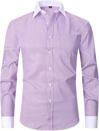 Generic Chemises formelles pour homme en coton boutonn&eacute;, grande taille, chemise d&eacute;contract&eacute;e &agrave; manches longues, coupe droite, t-shirt &agrave; col standard, haut de 