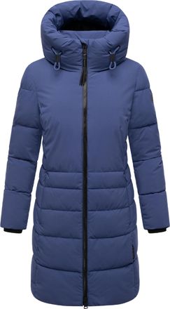 Navahoo Damen Langer Wintermantel warmer Steppmantel mit hohem Kragen und zur H&auml;lfte kuscheligem Fleece-Innenfutter Mondnebel XIV Blue Violet Gr. XL