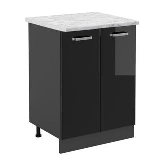 Vicco K&uuml;chenunterschrank R-Line, Schwarz Hochglanz, 60 cm ap Marmor