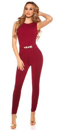 Koucla Damen Overall Jumpsuit Playsuit mit Schnalle (Bordeaux, XXS)