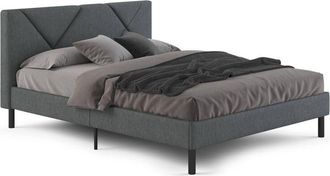 Dmora Hemera Halbquadratisches Bett, Bettgestell f&uuml;r Schlafzimmer, Bettw&auml;sche f&uuml;r Schlafzimmer, Matratzenauflage, Passend f&uuml;r eine 120x190 cm Matratze, Grau