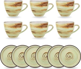 Wilmax England Wilmax | SPIRAL Tassen mit Untertassen | 6er-Set | 110 ml | Tassenset aus Porzellan | Becher Für Getränke, Desserts, Café | Modernes Design | Teetasse
