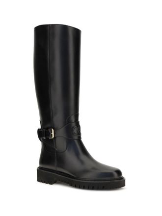 Valentino Garavani Womens Vlogo Signature Calfskin High Boots Nero Calf Leather Bos Taurus