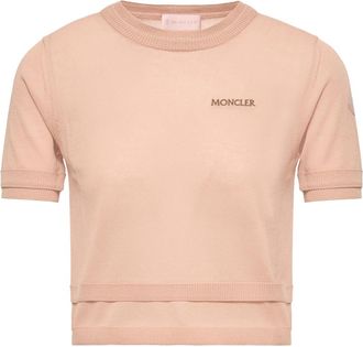 Moncler Moncler Double-trimmed Cotton T-shirt, Women, Pink, Size: Xs