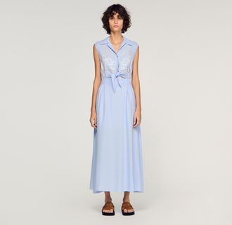 Sandro Robe longue en lin brod&eacute;e