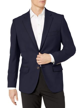 Amazon Essentials Herren Stretch-Blazer mit langen Ärmeln, klassische Passform, Knopfleiste, Marineblau, 46