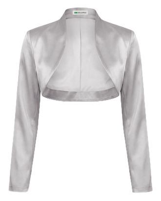 Bolerose formal Satin Langen &Auml;rmel Bolero (Silber, XXL)