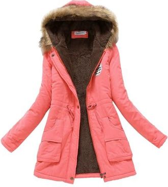 Generic Vestes chaudes et &eacute;paisses pour femmes, manteau dhiver en polaire doubl&eacute; &agrave; la mode, manteau &agrave; capuche, v&ecirc;tements dext&eacute;rieur 2026, rouge past&egrave;que, XXL