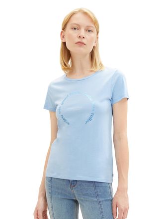 Tom Tailor Damen 1038353 T-Shirt mit Print, 11139-Soft Charming Blue, XXL