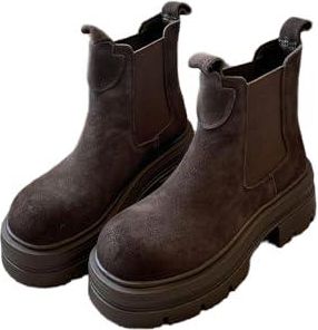 Generic QXDZSW Bottes r&eacute;tro en cuir de vache mat Chelsea Thi Bot Bottes montantes &agrave; bout rond pour femme, marron, 36.5 EU