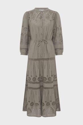 Gerard Darel Robe longue &agrave; broderies en coton - RHONIE - Vert Kaki
