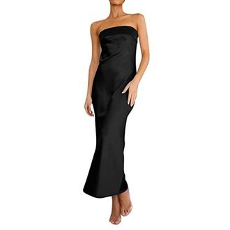 Generic Robe Babydoll Femme - Robe Bustier en Satin D&Eacute;t&eacute; Sexy Dos Moulante Mariage Cocktail Maxi Robes Parfum De Femmes Petite Robe Noire