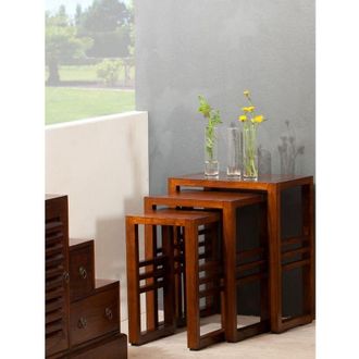 Macabane Macabane - lauren - Set de 3 tables gigognes rectangulaires marrons bois Mindi