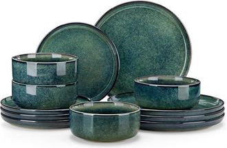 VANCASSO Série STARRY Service de Table 12 Pièces en Porcelaine, Service Vaisselle 4 Personnes, avec 4 Assiettes Plates, 4 Assiettes à Dessert, 4 Bols à Céréale