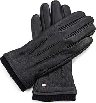 Weikert-Handschuhe Gants en cuir de cerf avec doublure en cachemire et revers en tricot chaud pour homme Noir Marron, Noir, 9