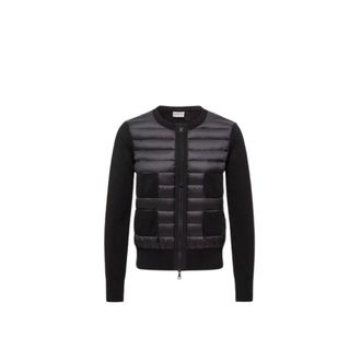 Moncler Femme, Pulls, Noir, Taille: 42 FR Cardigan z fermetureure &eacute;clair en laine matelass&eacute;e