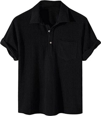 Generic Chemise de loisirs pour homme - Manches courtes - Chemise d&eacute;t&eacute; gaufr&eacute;e - Chemise daffaires avec poches de poitrine - Couleur unie - T-shirt basique - 