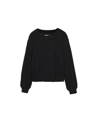 Desigual Womens Woman Flat Knit Thin Gauge Pullover Sweater, Black, XS