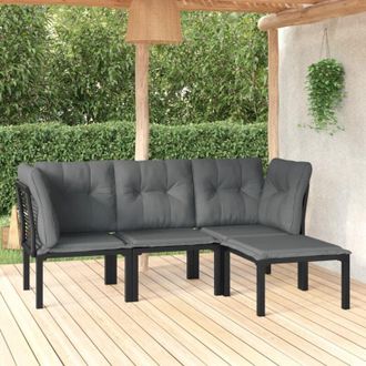 vidaXL 4-tlg. Garten-Lounge-Set Schwarz und Grau Poly Rattan - Vidaxl