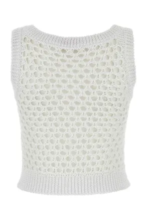 Valentino Garavani Womens White Mesh Valentino Garavani Escape Crop-Top Bianco Maglie Sweater