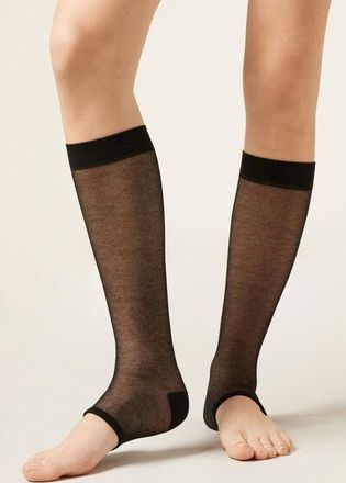 Calzedonia Lange Socken Mit Offener Spitze Schwarz