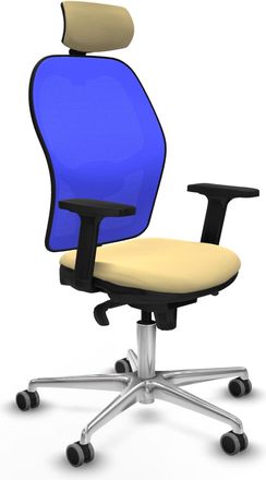 Piqueras y Crespo Moderner B&uuml;rostuhl mit 2D-Armlehnen, h&ouml;henverstellbarer Lendenwirbelst&uuml;tze und h&ouml;henverstellbarem Kopfteil, Blau/Cremefarben