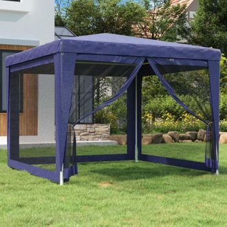 vidaXL vidaXL Tente de fête avec 4 parois latérales en maille Bleu 3x3 m PEHD