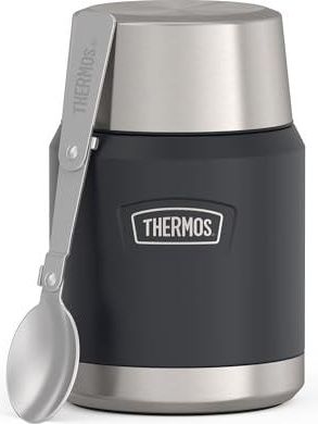 Thermos Thermos Icon Food Jar - Pot alimentaire de 0,47 l - Gris fonc&eacute; mat graphite - 470 ml - Double paroi en acier inoxydable 18/8 - Garde au chaud et au fr