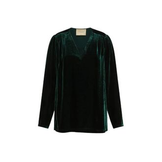 Momoni Blusa Apple in Velluto Liscio - - Blouses & Shirts - Damen - Gr&uuml;n - L