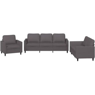 vidaXL 3-tlg. Sofagarnitur mit Kissen Grau Kunstleder - Vidaxl