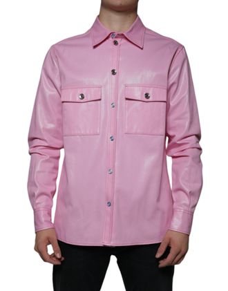 Dolce & Gabbana Mens Pink Cotton Collared Button Down Shirt