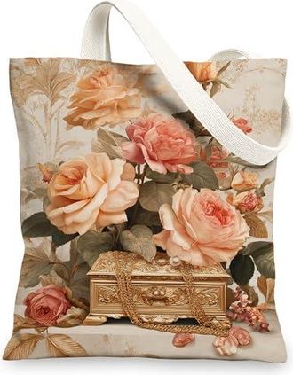 Generic Sacs en toile vintage avec motif floral élégant, sacs à provisions réutilisables, légers et lavables, sacs en toile de voyage pour voyage, pêche, 13x1