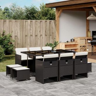 vidaXL Vidaxl - Ensemble &agrave; manger de jardin 11 pcs coussins noir r&eacute;sine tress&eacute;e