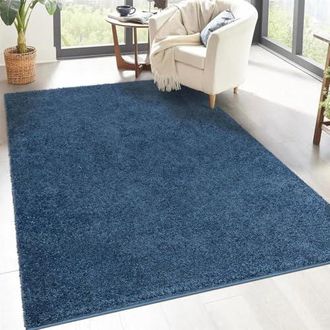 Carpet City Shaggy Tapis de salon, &agrave; poils longs, motif uni, bleu, 150 x 150 cm, carr&eacute;, doux et moelleux, moderne, convient &eacute;galement &agrave; la chambre &agrave; coucher