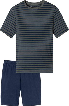 Schiesser Herren Pyjama blau Jersey-Baumwolle Gestreift