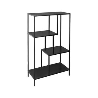 Sweeek Etag&egrave;re biblioth&egrave;que Noir en m&eacute;tal Noir asym&eacute;trique 4 Niveaux Industrielle L 69 x P 33 x H 113.5cm
