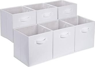 Amazon Basics zusammenklappbarer Aufbewahrungswürfel/Organizer aus Stoff mit Griffen, 26.6 x 26.6 x 27.9 cm, Weiß, 6 Stück, Einfarbig Weiß