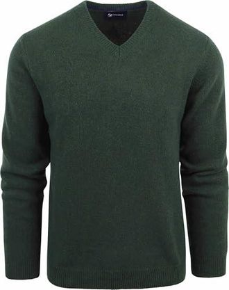 Suitable Pull en laine dagneau Col V Vert Fonc&eacute; - Homme - V&ecirc;tements - Taille Regular Fit - LMBS-V-21 65646, Groen,donkergroen, XL