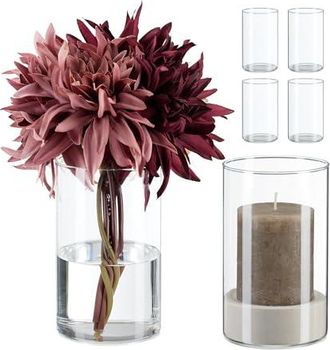 Relaxdays Vasen aus Glas, Blumenvasen im 6er Set, Glasvasen für Blumen & Kerzen, HD: 15 x 9,5 cm, Tischvase, transparent
