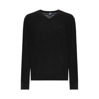 Sergio Tacchini Homme, Pulls, Noir, Taille: XL Pull en laine à col en V avec bordures côtelées et logo visible