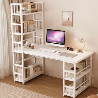 Generic Platzsparender Computertisch,Schreibtisch Mit Kabelwanne,Ablagefächern,Gaming Tisch,Arbeitsplatz for Arbeitszimmer Wohnzimmer Büro Schlafzimmer(White,