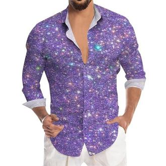 Generic Chemise de f&ecirc;te scintillante &agrave; manches longues d&eacute;contract&eacute;e boutonn&eacute;e pour festivals, f&ecirc;tes, sorties, lilas, 3XL