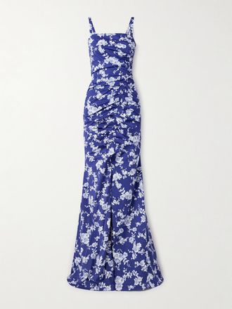 Carolina Herrera Geraffte Robe Aus Faille Mit Blumenprint - Blau